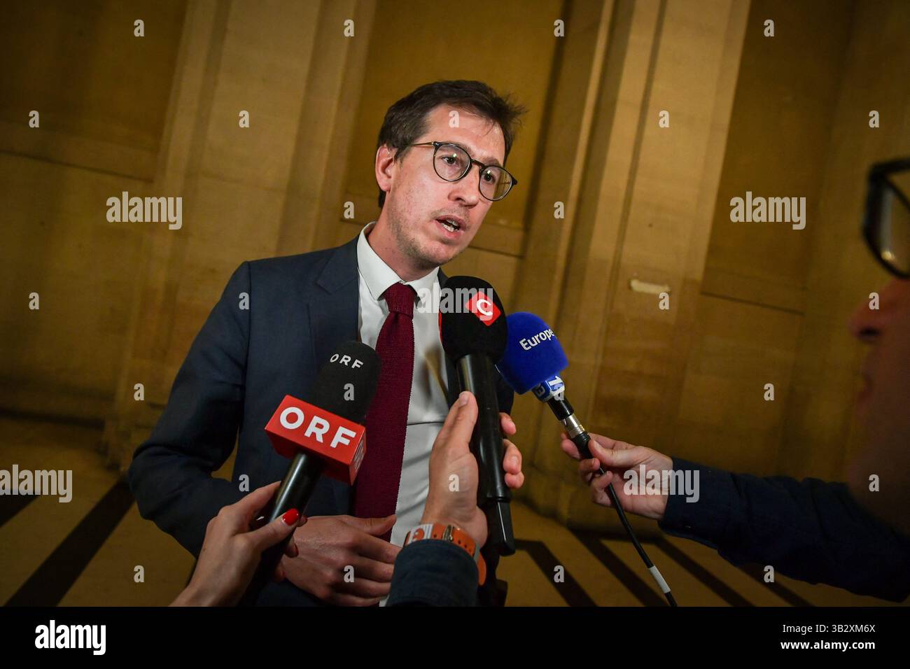 Lawyer Gabriel Dumenil speaks to the press at the Paris Courthouse for ...
