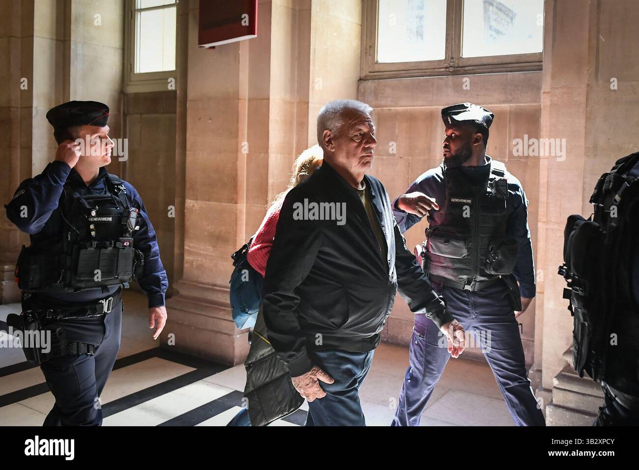 Paris, France. 28th Apr, 2025. An accused arrives at the Paris ...