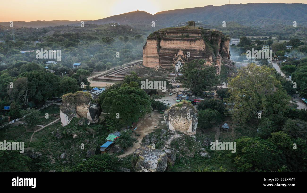 Aerial view of Mingun Pahtodawgyi, massive monument stupa, Sagaing ...