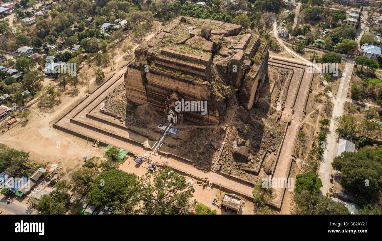 Aerial view of Mingun Pahtodawgyi, massive monument stupa, Sagaing ...