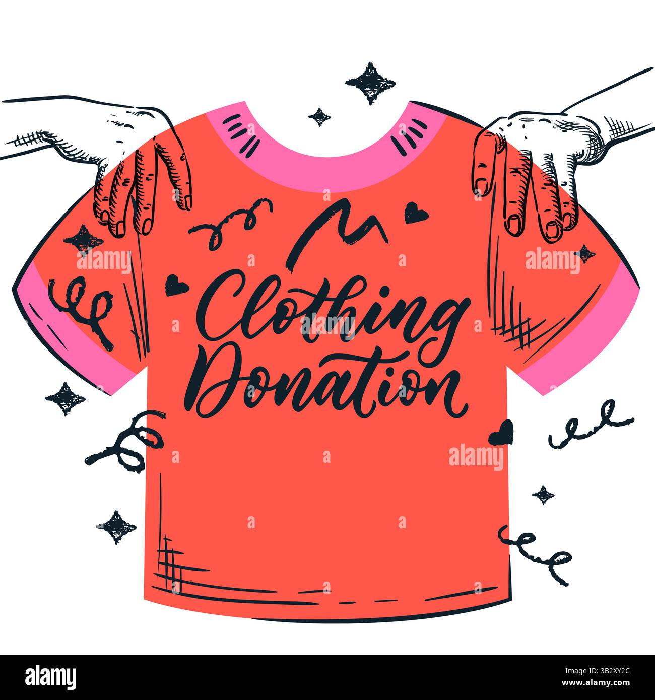 Person holding red t-shirt. Vector hand drawn sketch illustration. Used ...