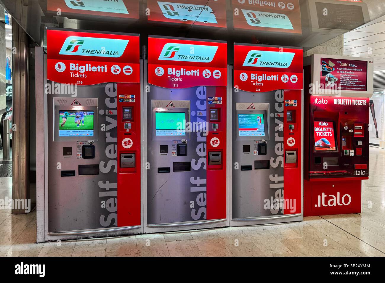 Milan, Italy - April, 07, 2025: Trenitalia and Italo self-service ...