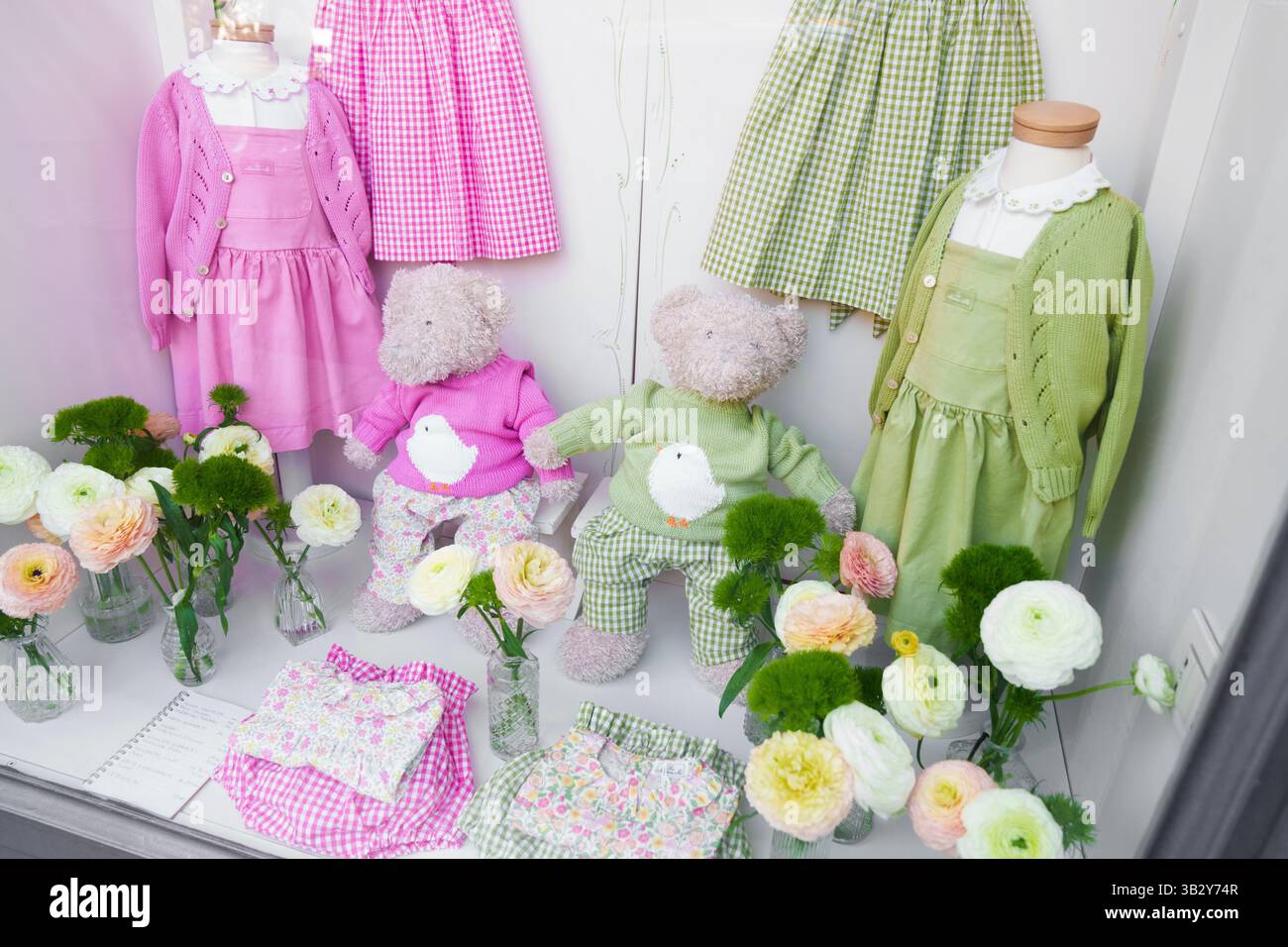 Milan, Italy - April, 09, 2025: Children fashion display. Pink and ...