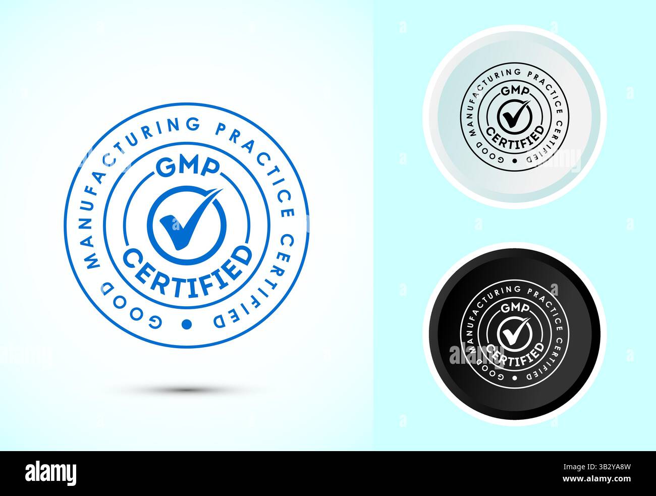 GMP certified icon design illustration. Good manufacturing practice ...