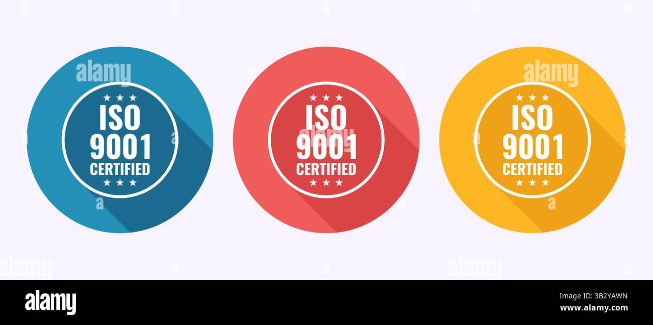 ISO 9001 certified icon design illustration, Standard quality label ...