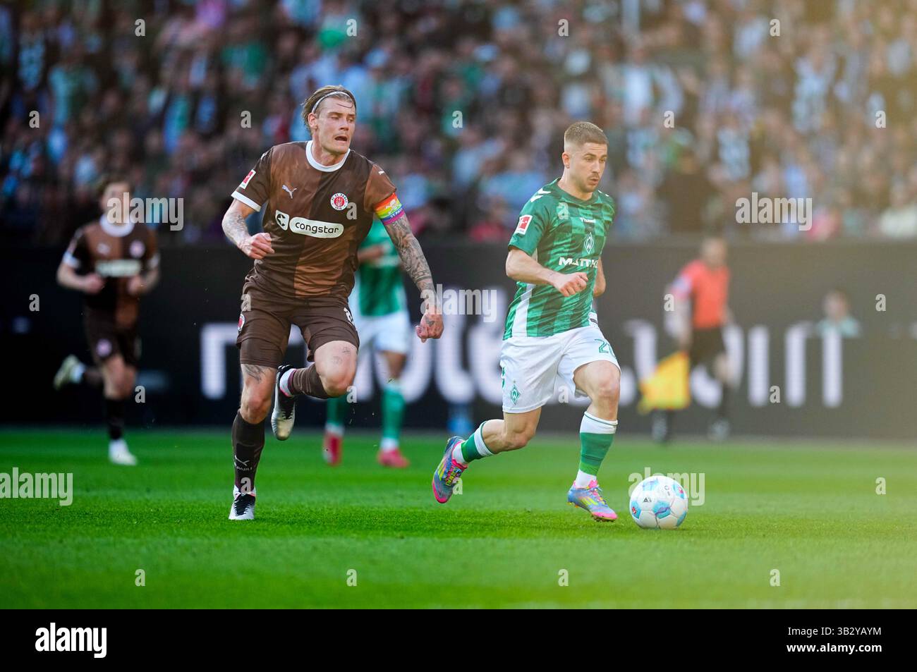 April 27 2025: Romano Schmid of Werder Bremen and Eric Smith of FC St ...