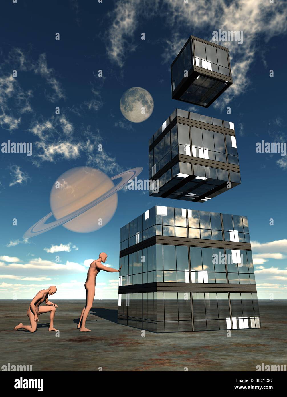 Saturn Cube Moon Matrix Stock Photo - Alamy