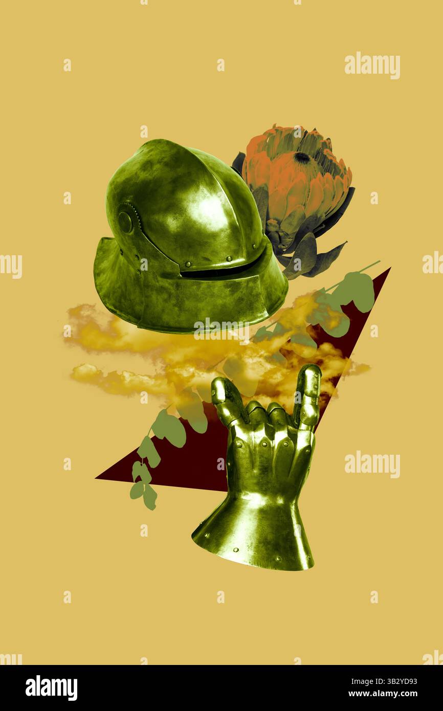 Trend artwork poster composite sketch image collage of helmet flower ...