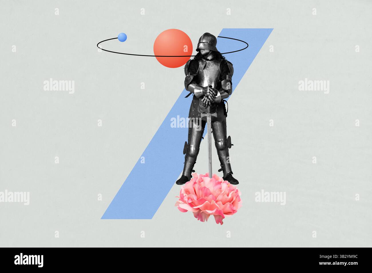 3D collage design composite trend artwork of young man stand knight ...