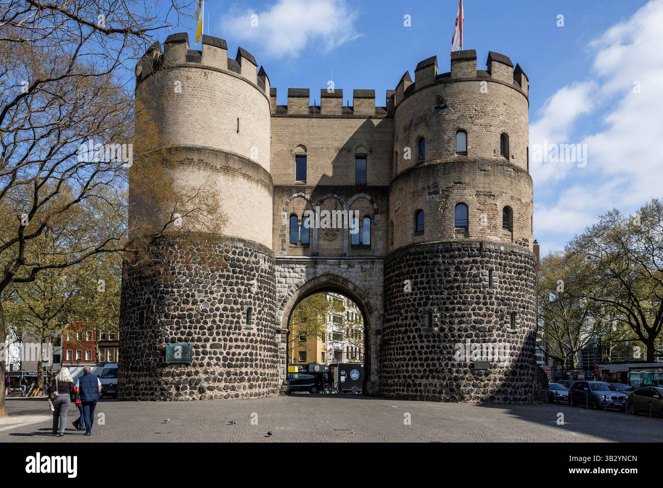 the historic town gate Hahnentorburg on Rudolf square, Cologne, Germany ...