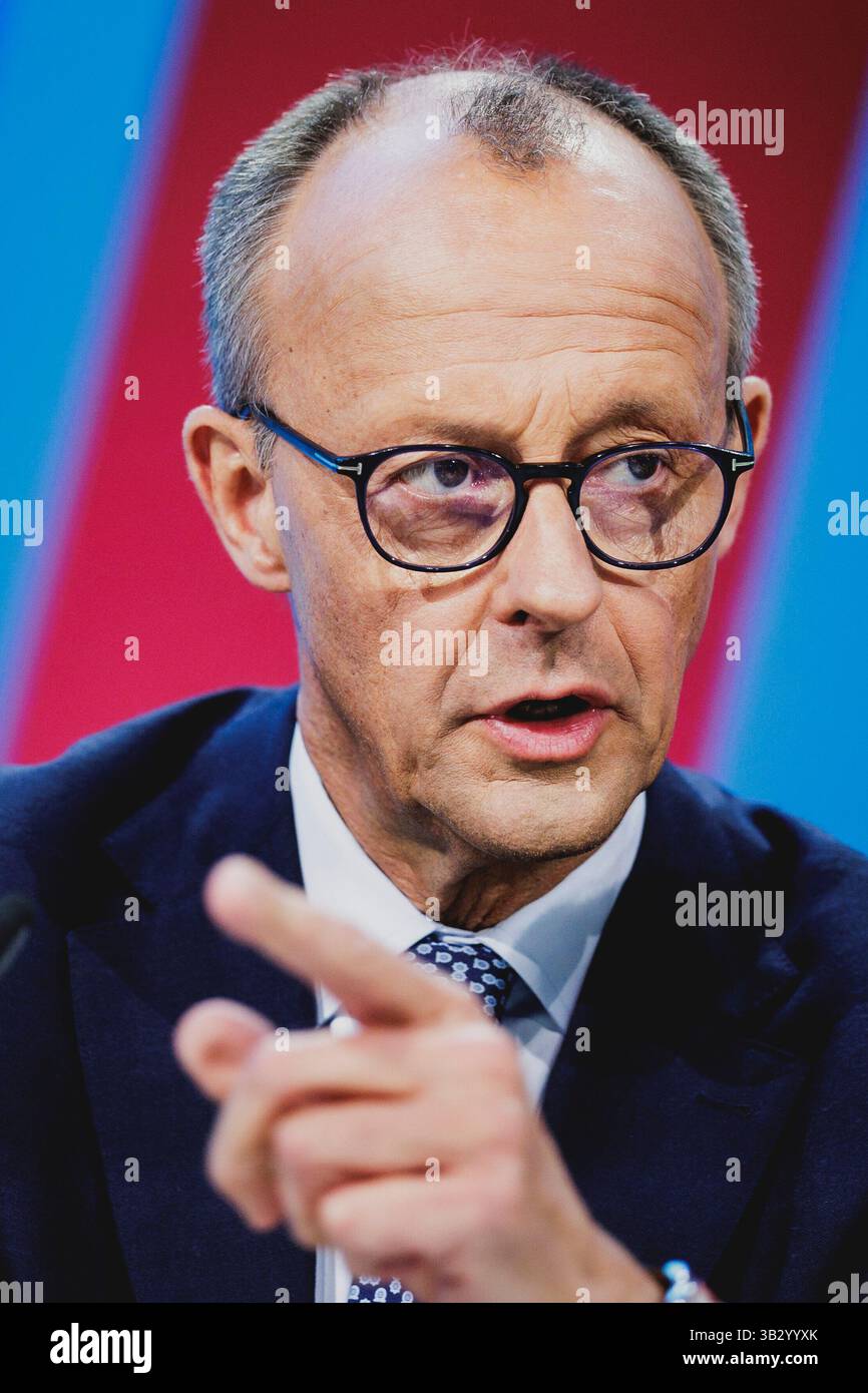 Friedrich Merz, CDU party chairman, pictured at the CDU Federal Committee meeting in Berlin ...