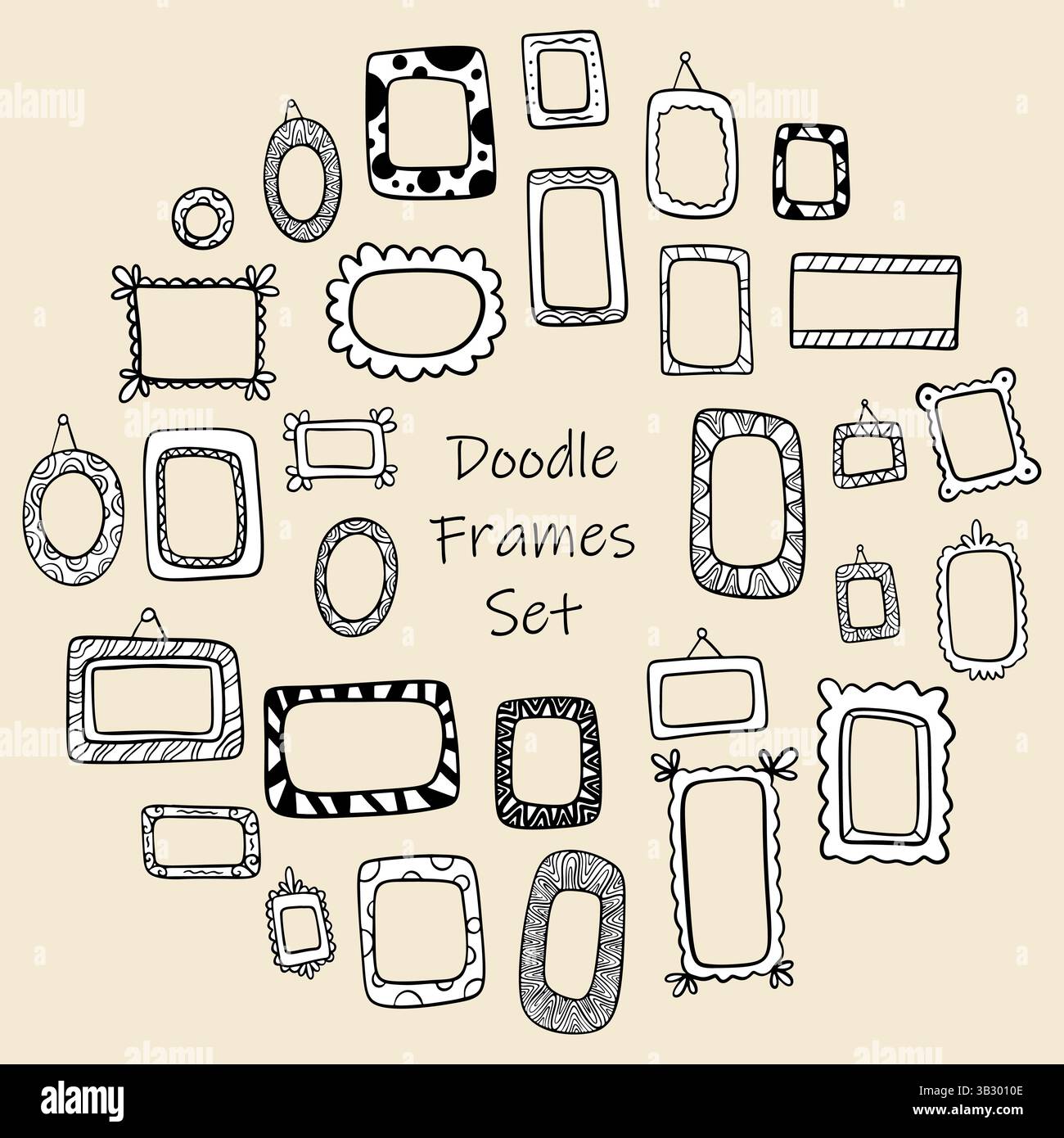 A set of different frames for pictures. Doodle. Freehand drawing. Hand ...