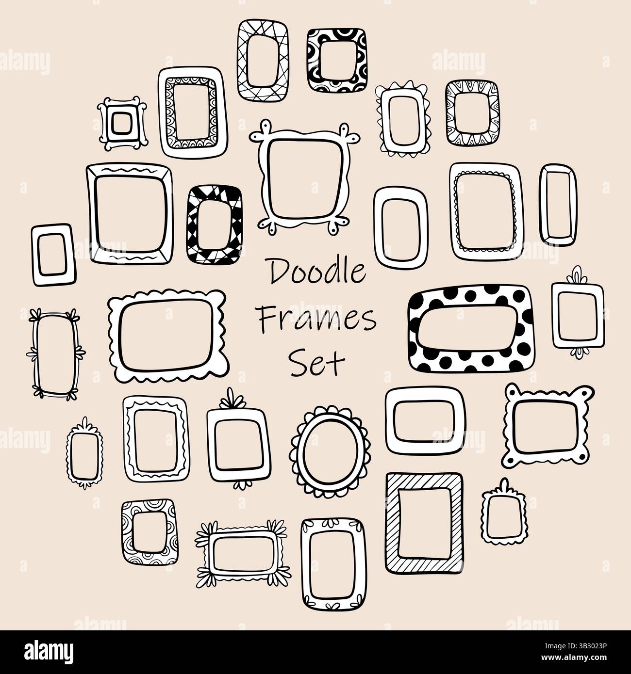 A set of different outline frames for pictures. Doodle. Freehand ...