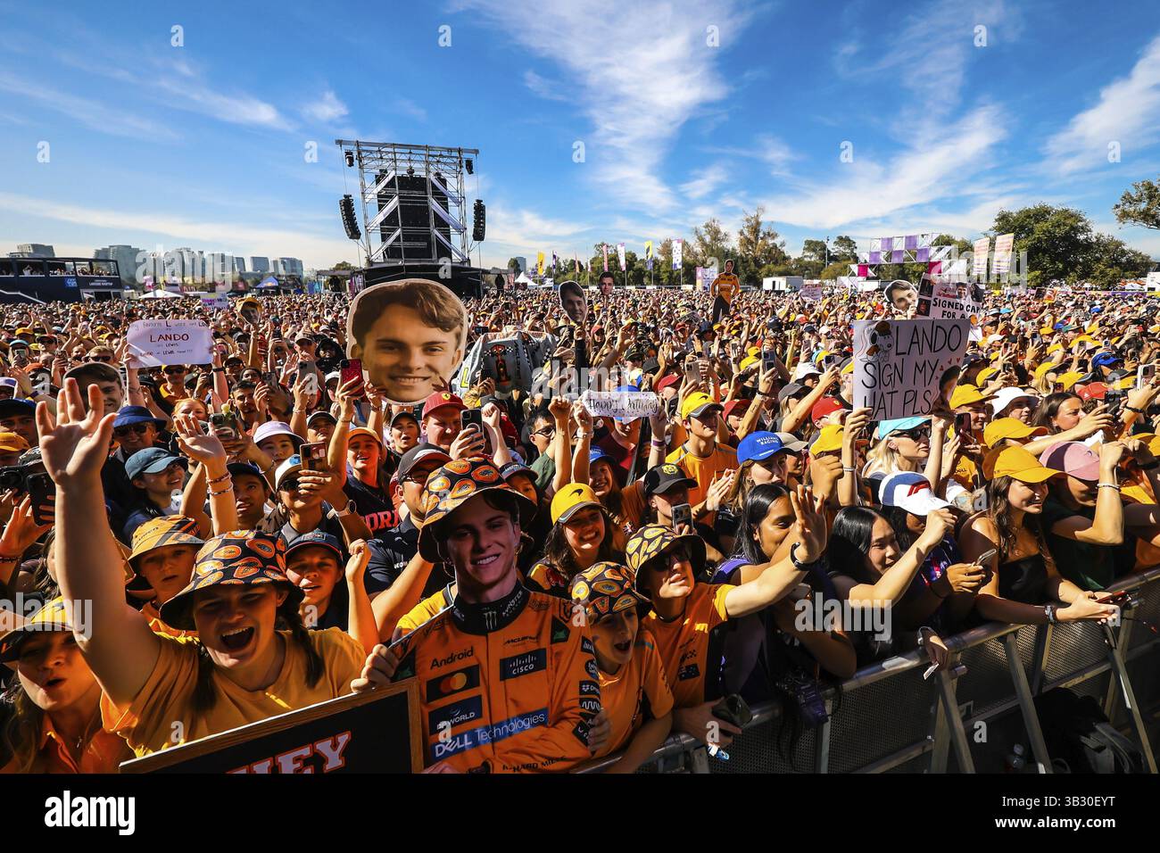 MELBOURNE, AUSTRALIA - MARCH 14: Fans atmosphere at the popular fan ...
