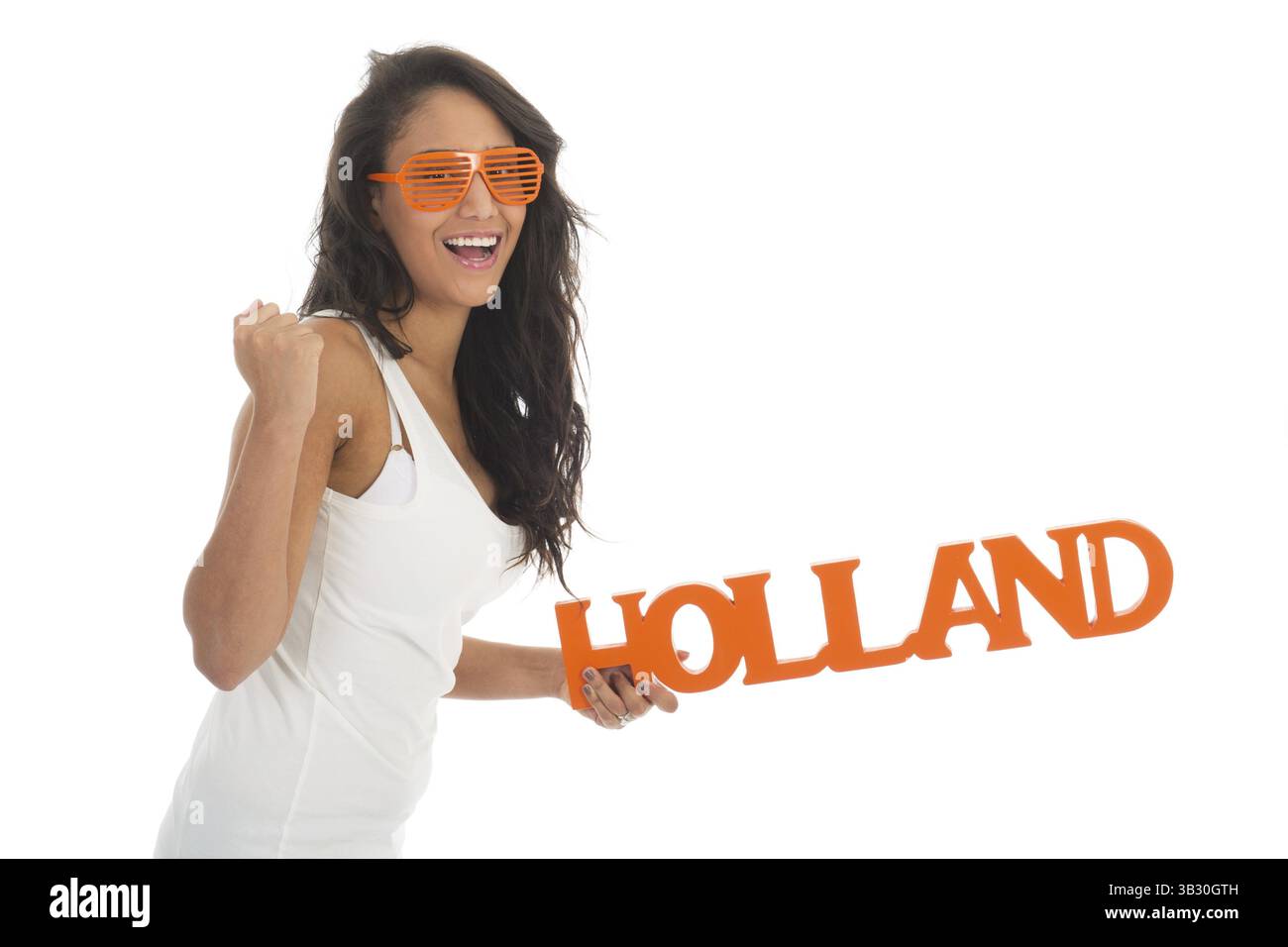 Black woman supporter for the Dutch team isolated over white background ...