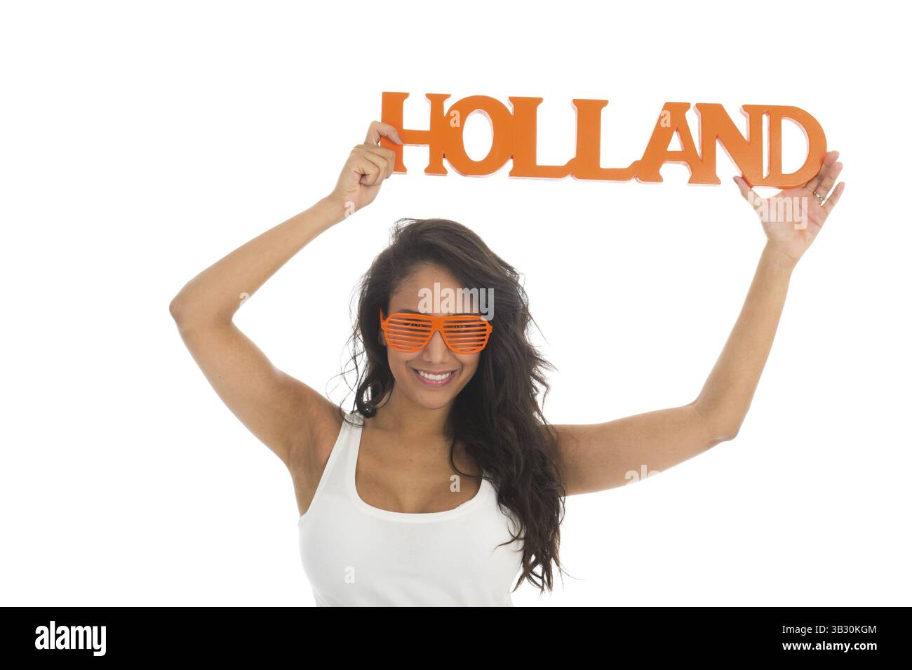 Black woman supporter for the Dutch team isolated over white background ...