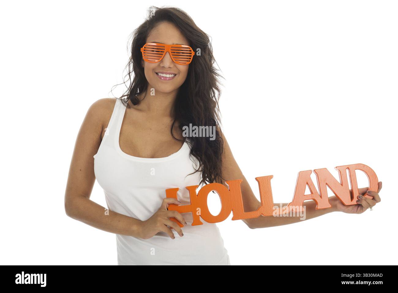 Black woman supporter for the Dutch team isolated over white background ...