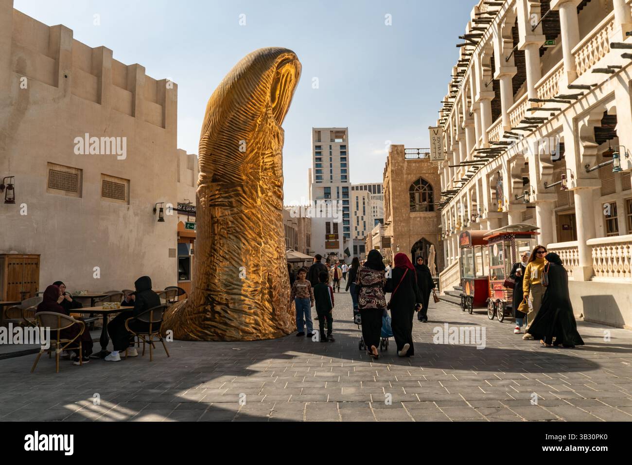 Doha, Qatar, January 31th 2025: Golden Thumb monument installed in Souq ...