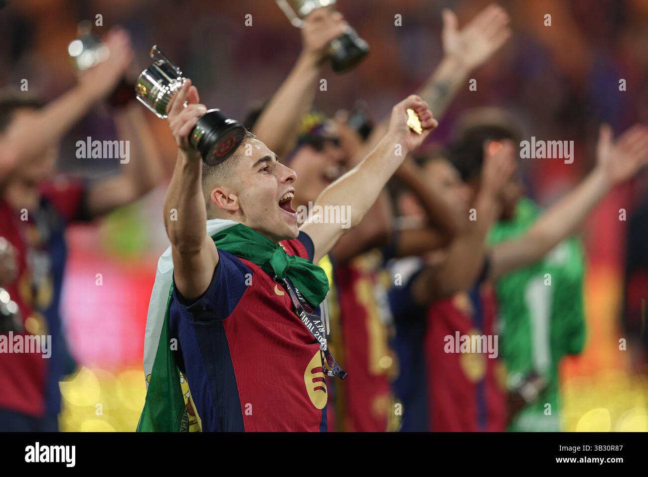 Sevilla, Spain. 27th Apr, 2025. Fermin Lopez of FC Barcelona celebrates ...
