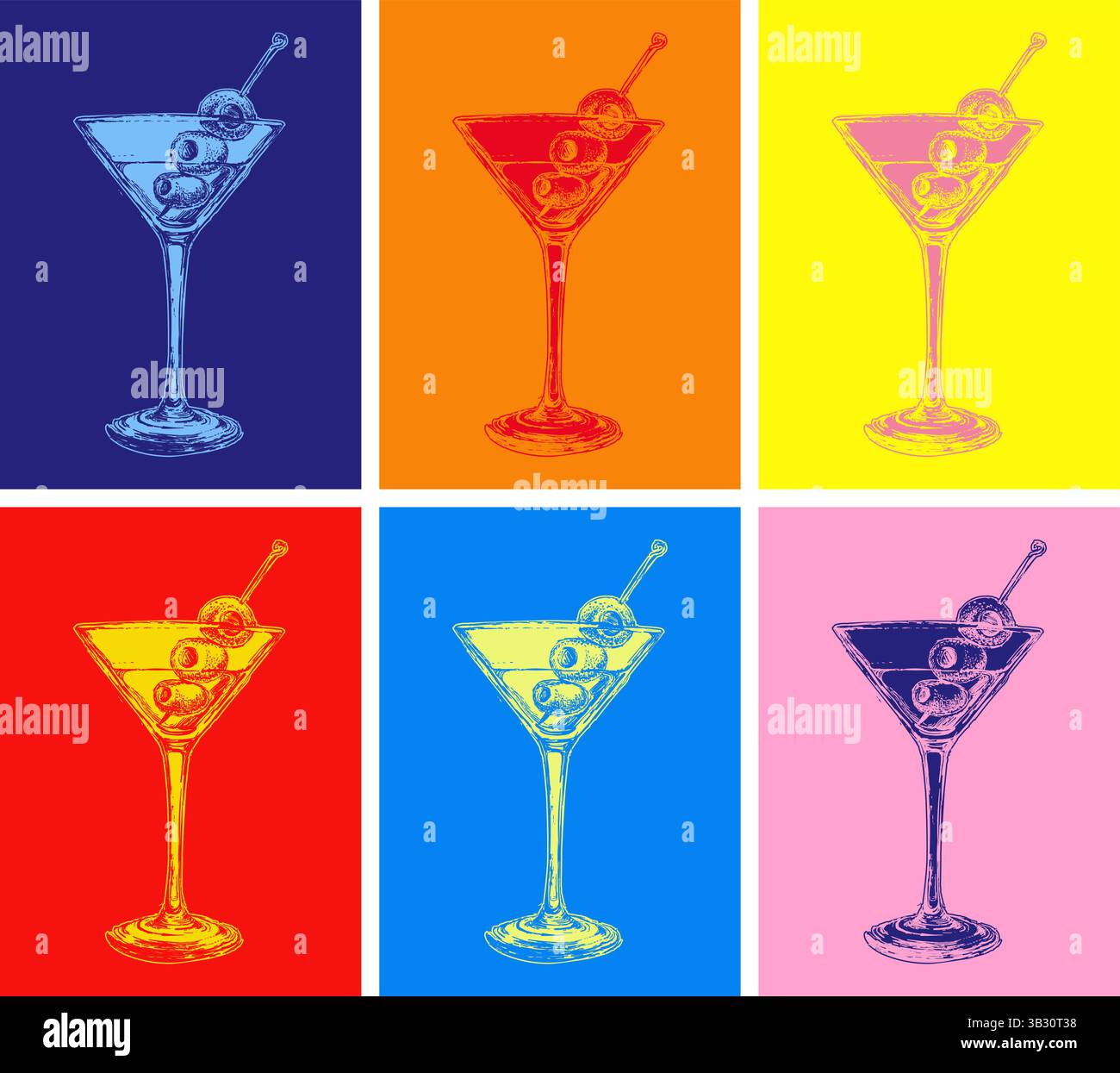 Set of Colored Martini Cocktails with Olives Vector Illustration Set of ...