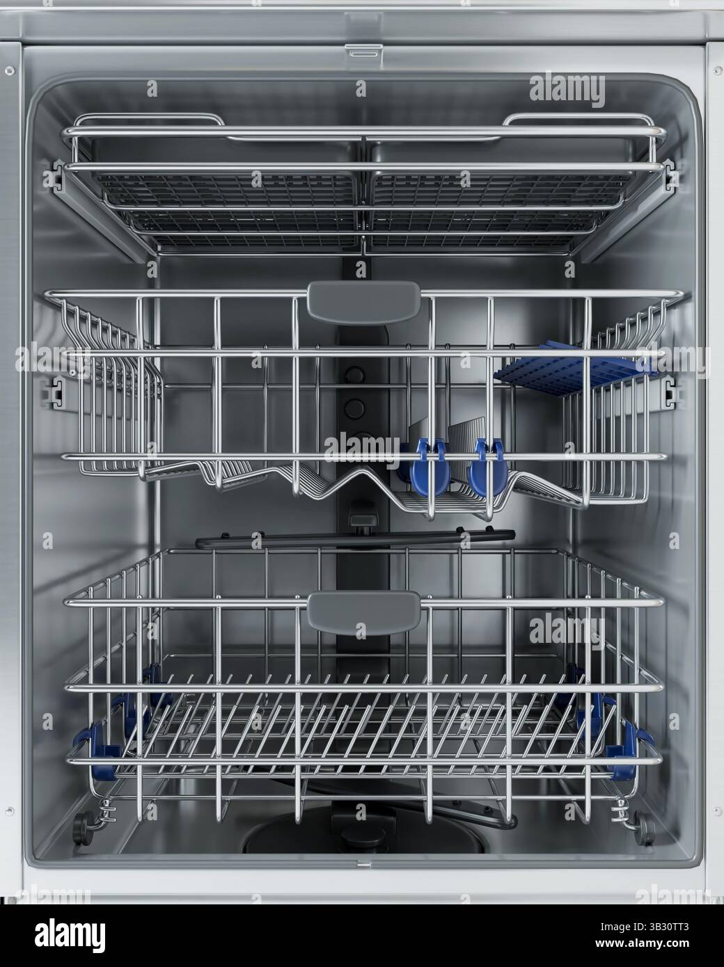 Interior view of a modern dishwasher featuring multiple adjustable ...