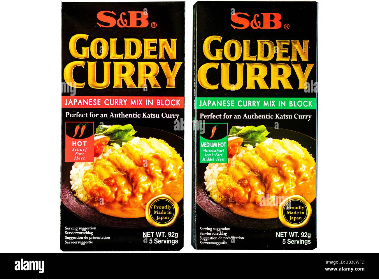 London UK, April 28 2025, Packs of S and B Hot and Medium Hot Golden ...
