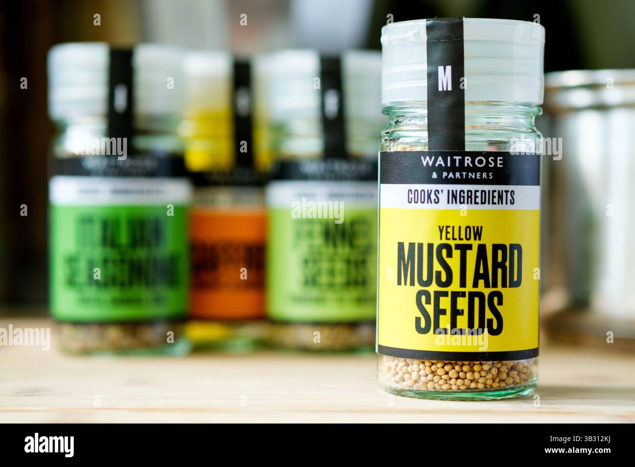 London UK, April 28 2025, Group of Waitrose Cooking Spices With Yellow ...