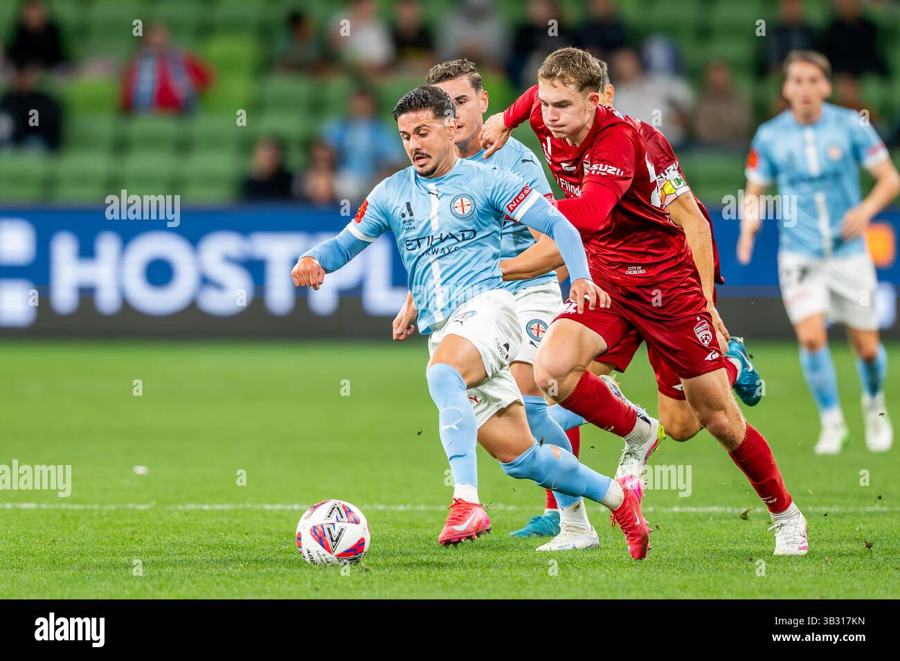 Melbourne, Australia. 26th Apr, 2025. Melbourne City's Marco Tilio and ...
