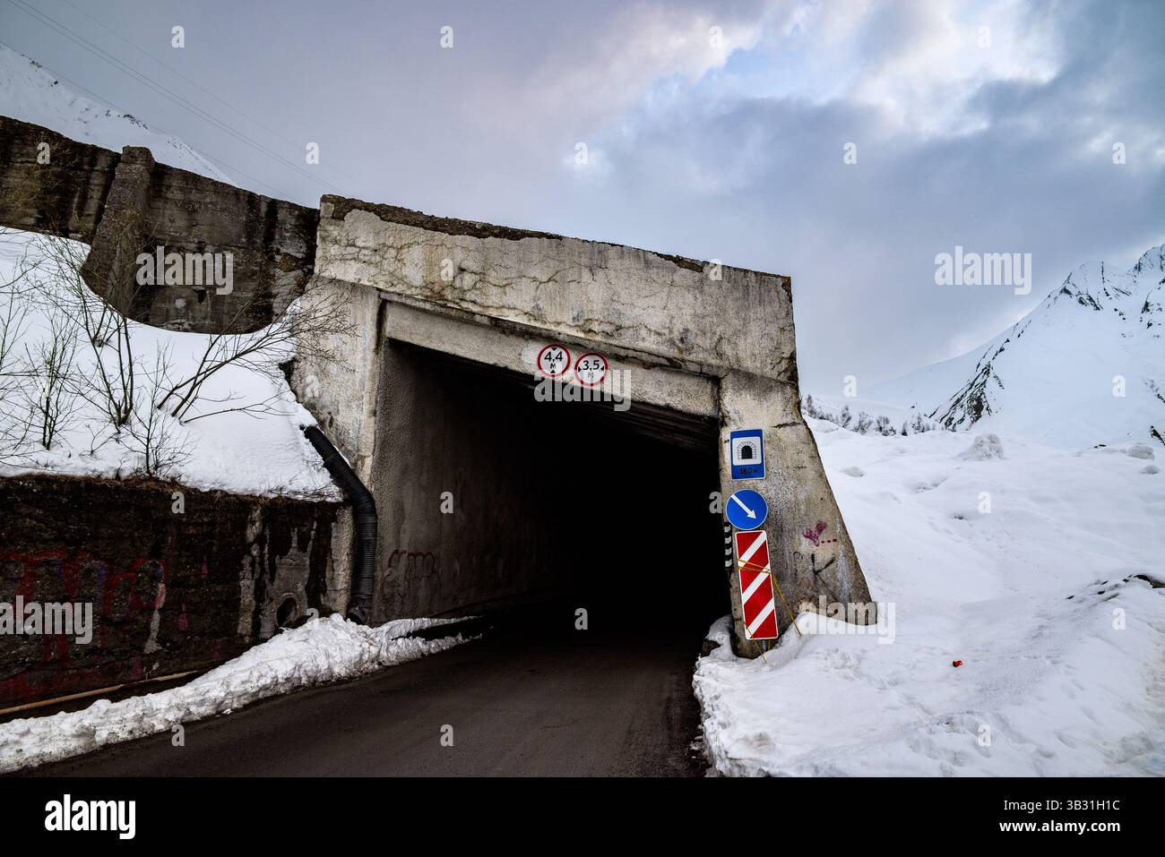 Tunnel and mountain pass on the Georgian Military Road, major route ...