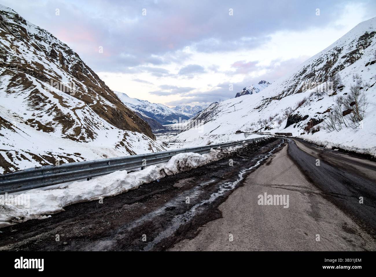 Terek river valley and mountain pass on the Georgian Military Road ...