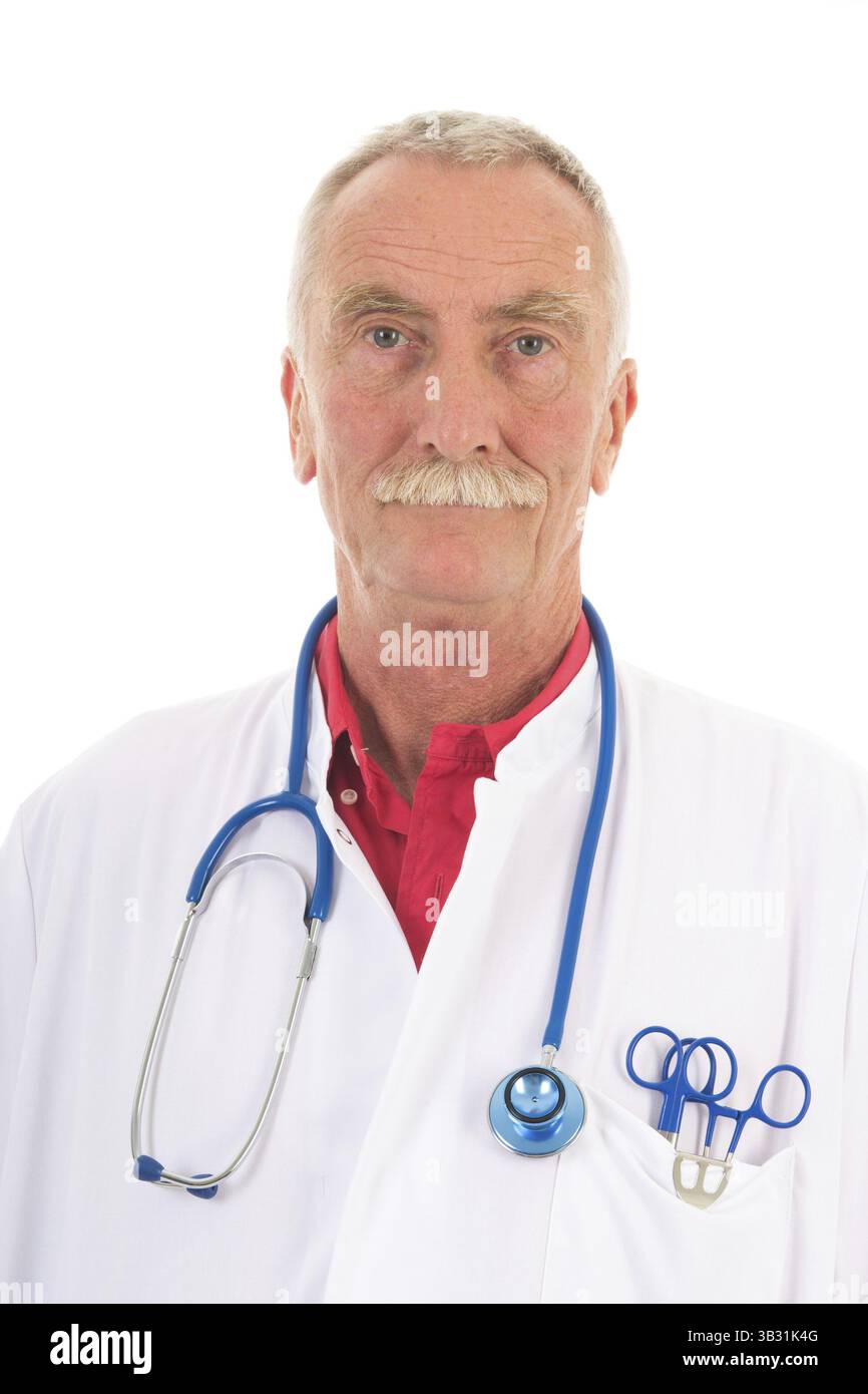 Portrait senior physician on white background Stock Photo - Alamy