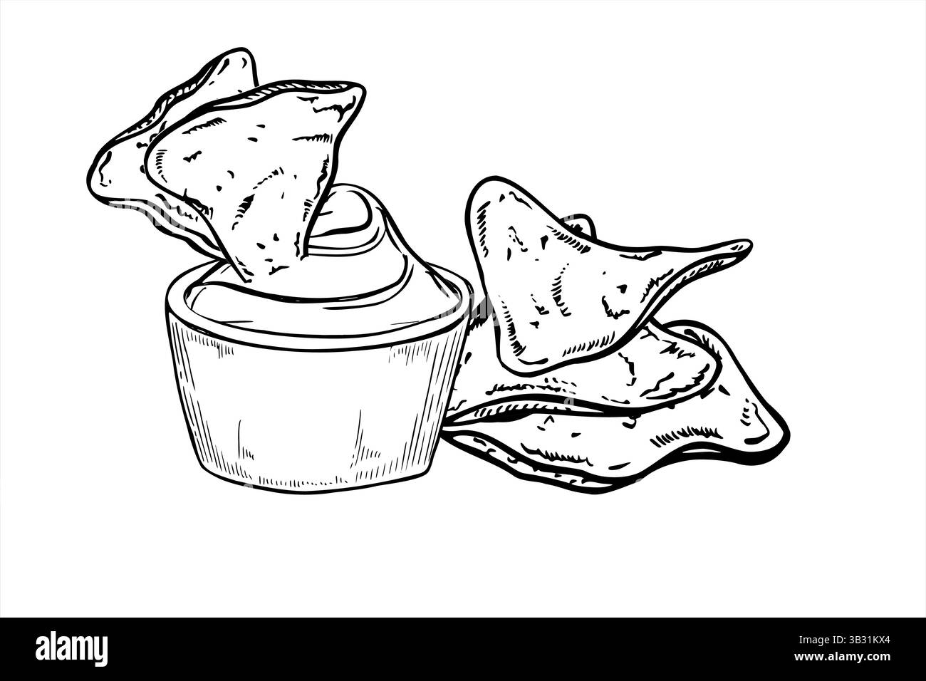 Nacho and guacamole sauce bowl vector isolated illustration painted by ...