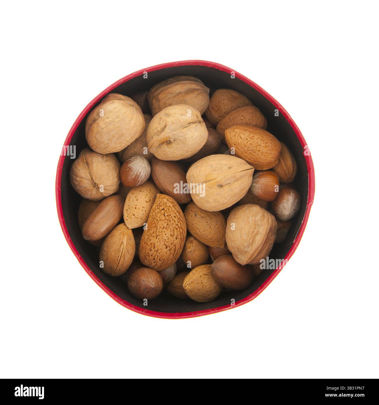 Round box with assortment nuts isolated over white background Stock ...