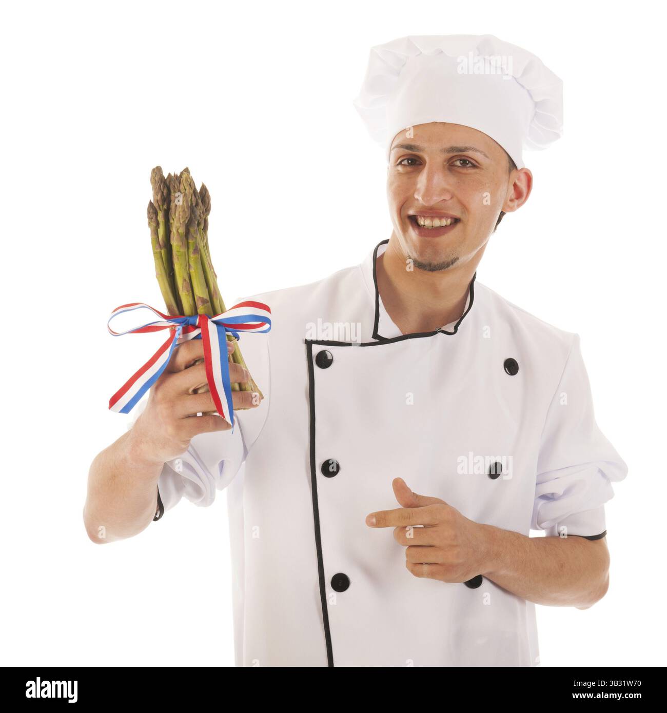 Dutch asparagus with ribbon in flag colors holding by cook Stock Photo ...