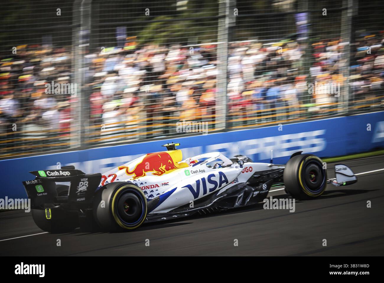 MELBOURNE, AUSTRALIA - MARCH 14: Yuki Tsunoda of Japan drives the Visa Cash App Racing Bulls F1 ...