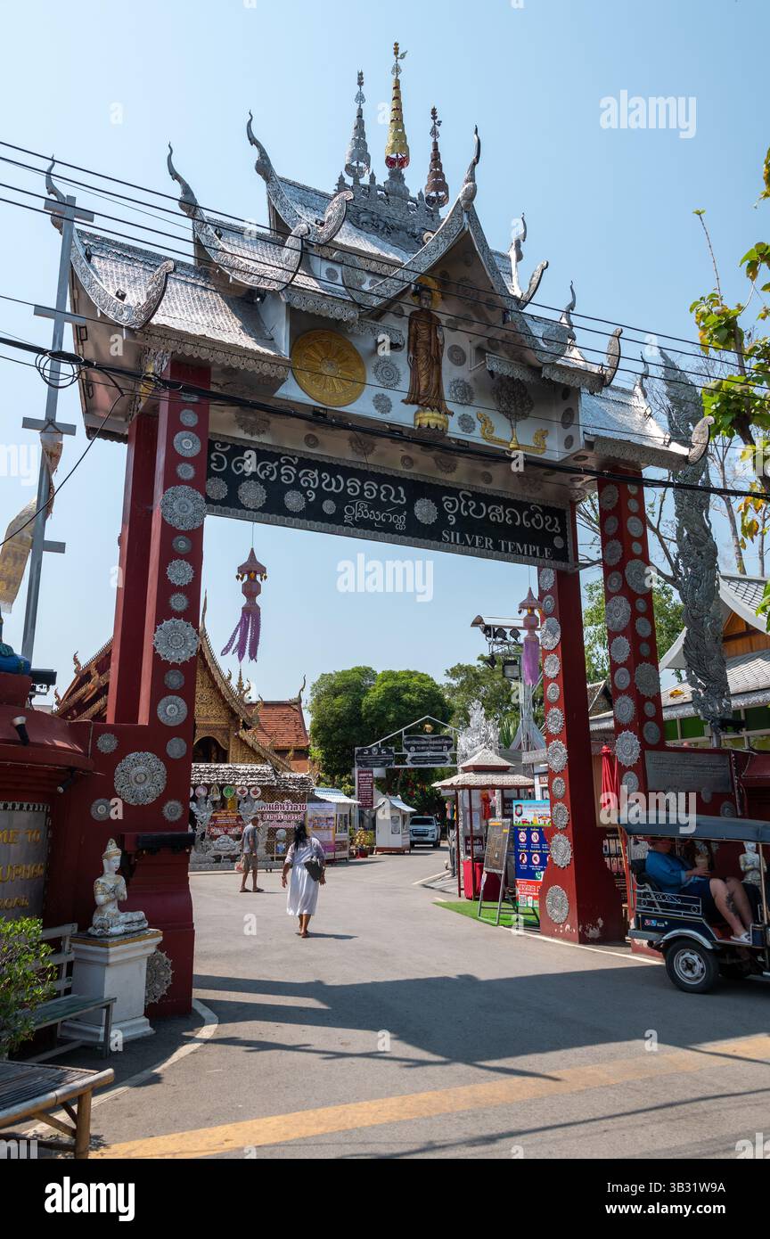 Main visitor entrance to the Wat Sri Suphan, Silver Buddhist Temple in Chiang Mai in northern ...