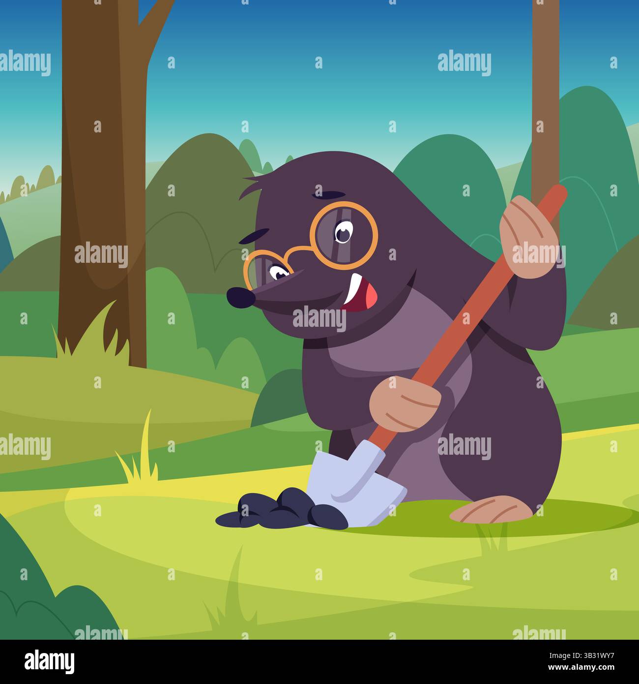 Mole. sleeper wild animal in beautiful wood digs a hole Stock Vector ...