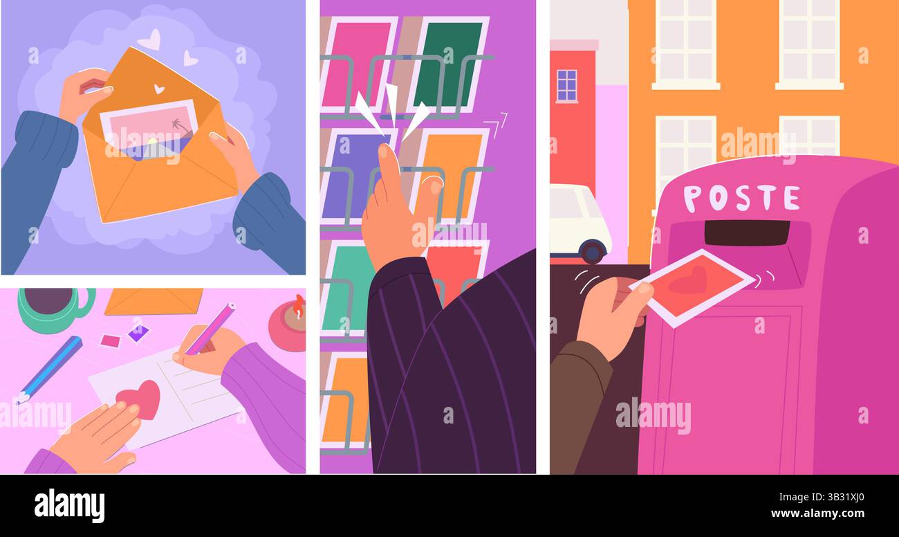 Sending postcards. Mail receiving concepts people send gift cards in ...