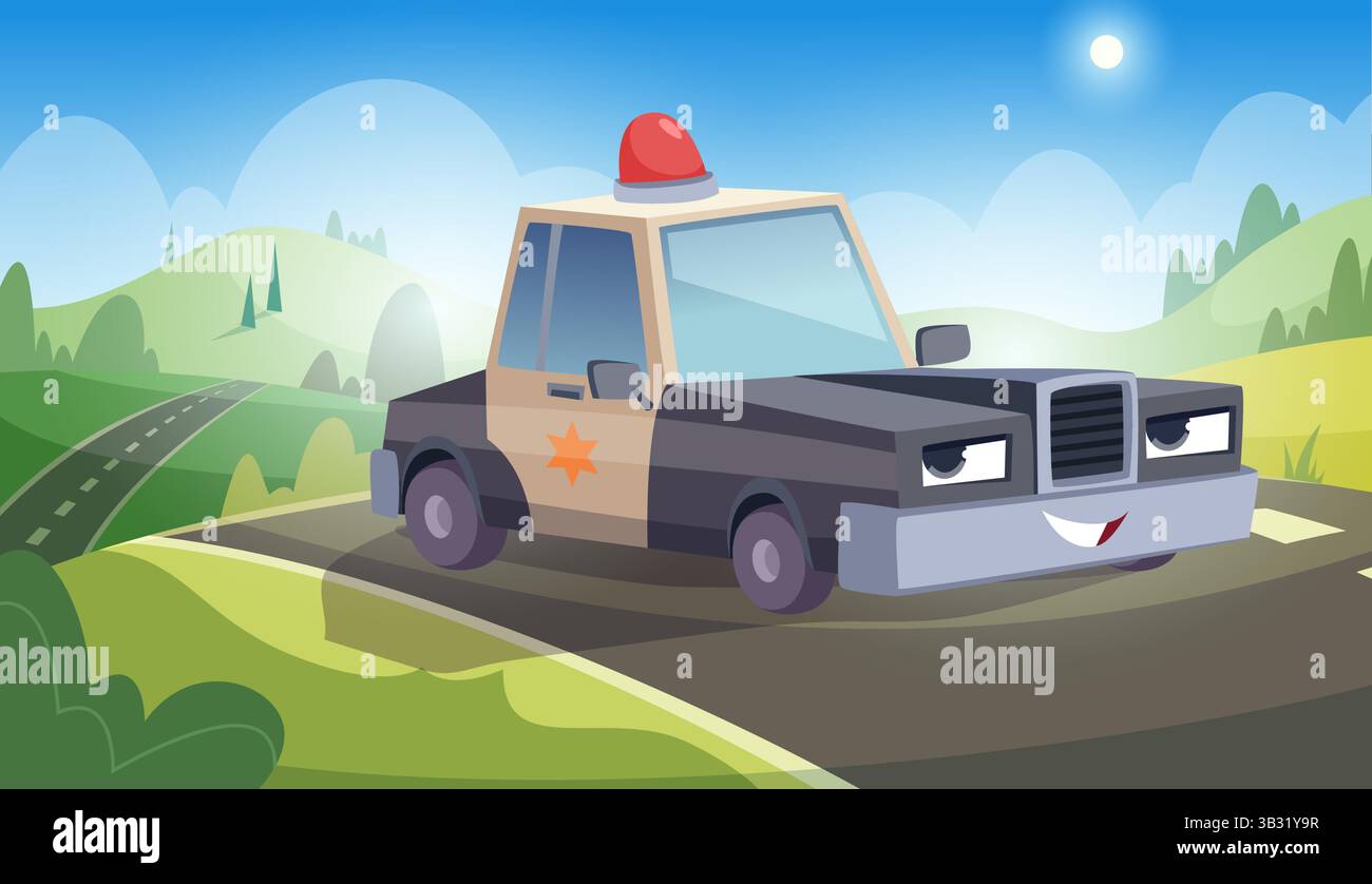 Police car. cartoon vehicles with eyes vector background Stock Vector ...