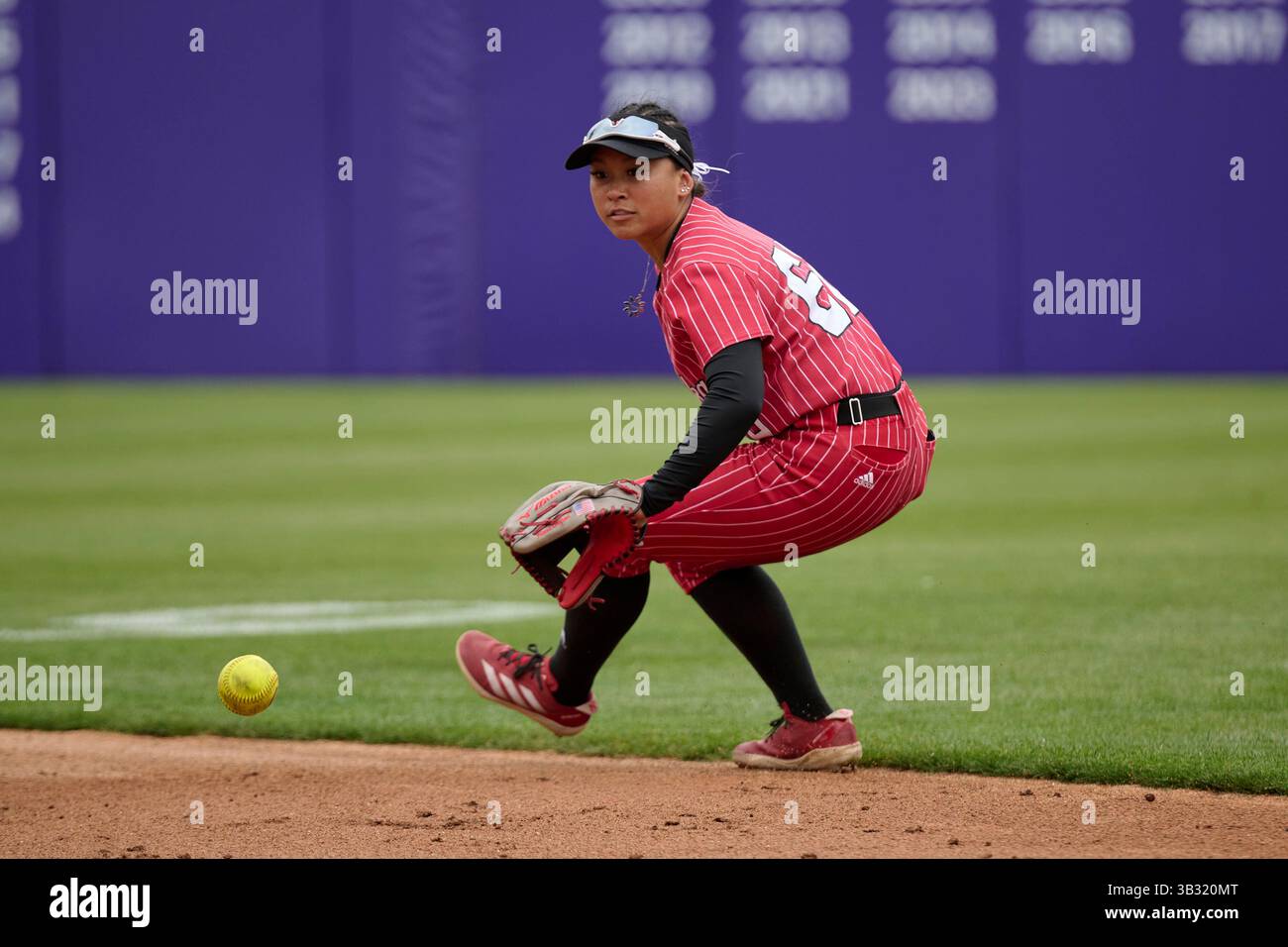 Nebraska Cornhuskers Katelyn Caneda (66) fields a ground ball during ...