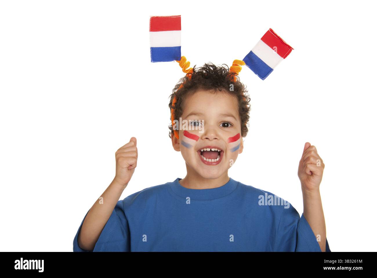 Dutch child dressed in red white and blue as soccer fan Stock Photo - Alamy