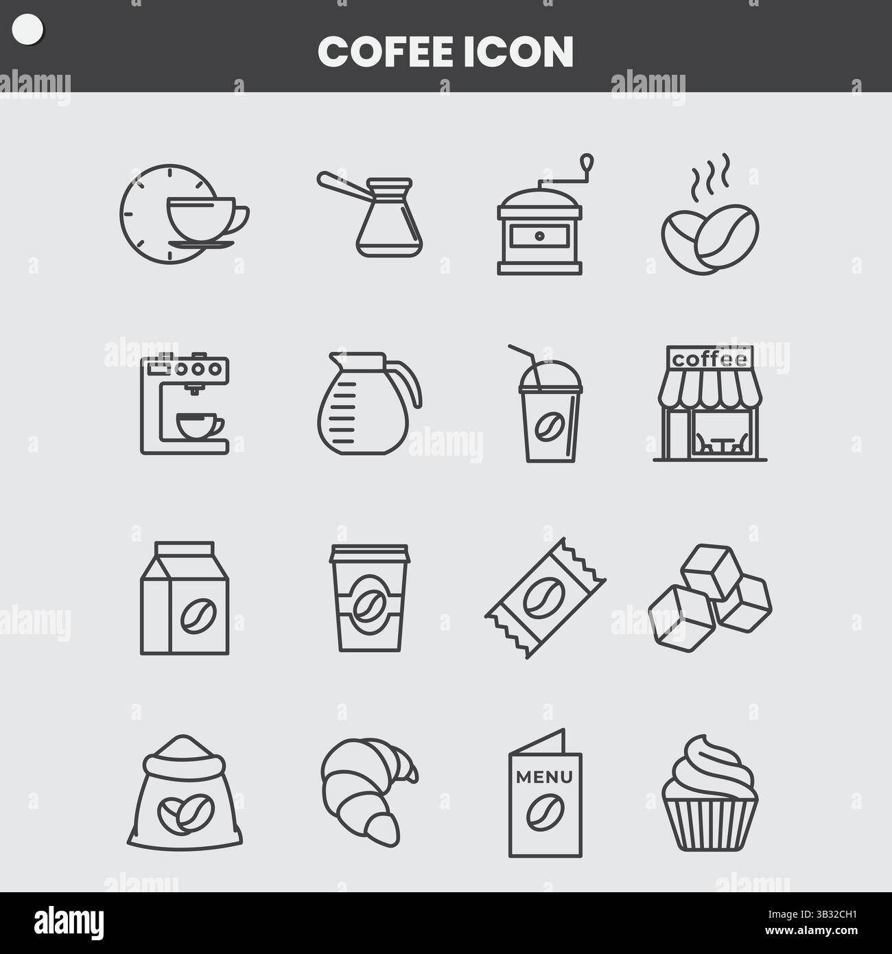 Minimalist Coffee Icon Set: Line Drawings of Coffee Cups, Beans ...