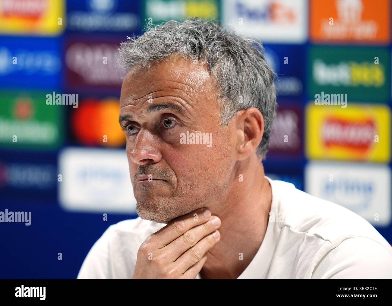 Paris Saint-Germain manager Luis Enrique during a press conference at ...
