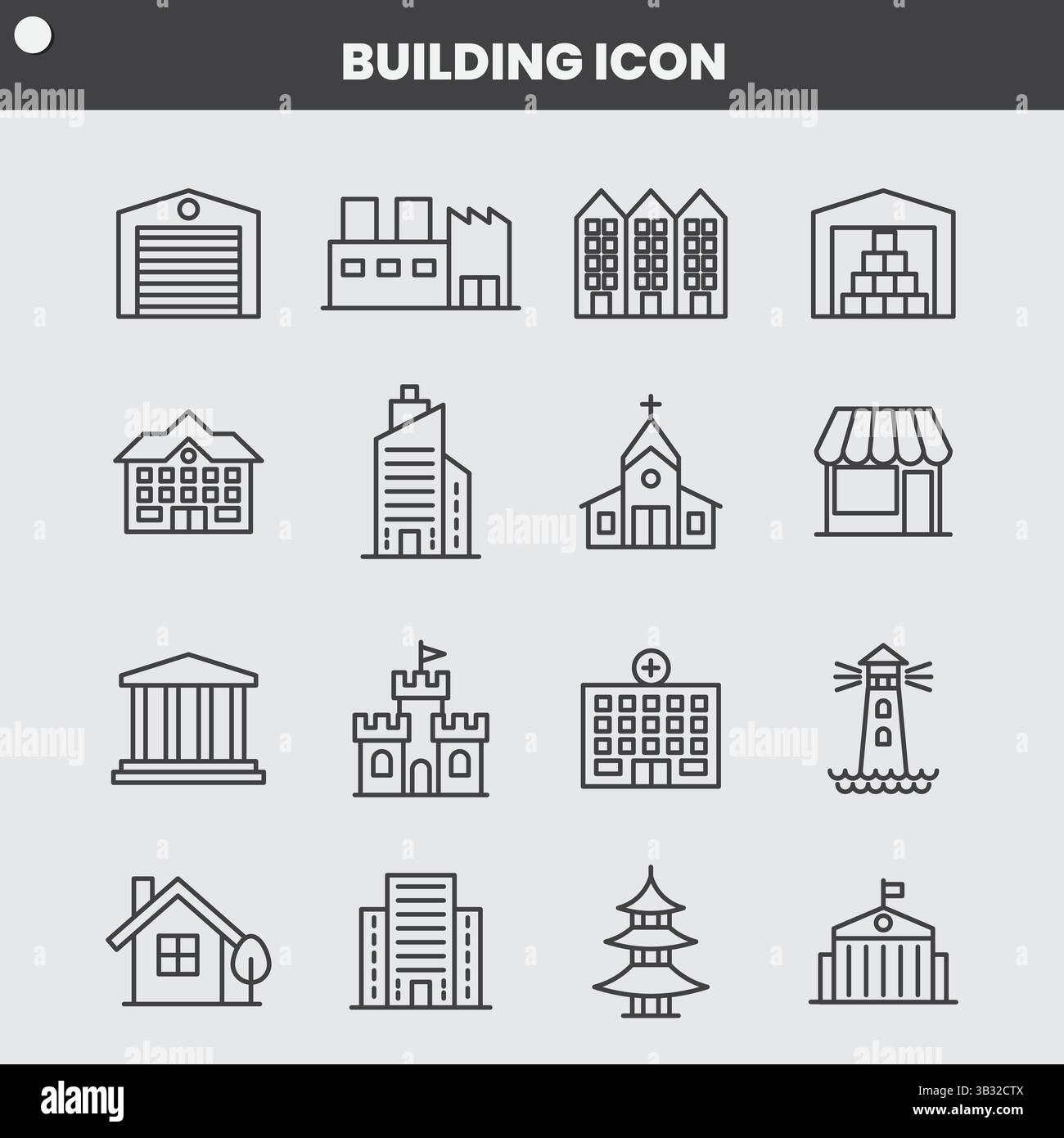 Minimalist Architectural Icon Set: Urban Landmarks, Building Symbols ...