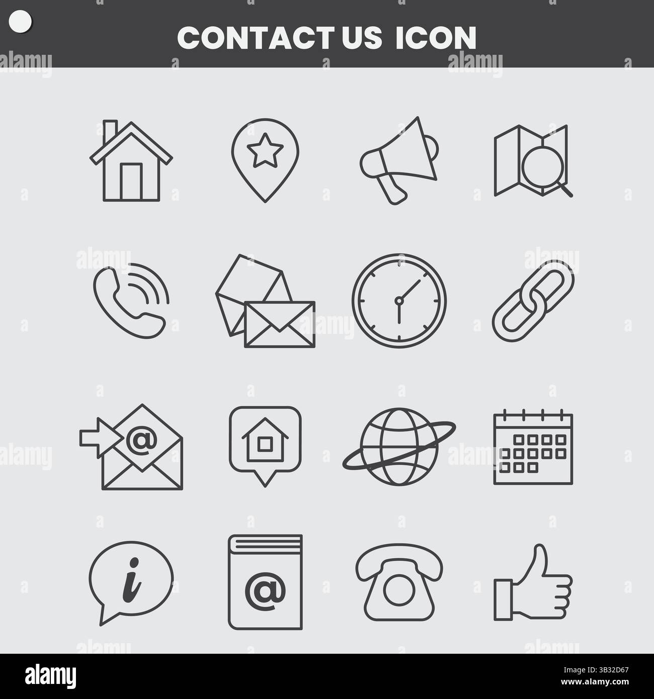 Minimalist Contact Icons Set with White Communication Symbols on Gray ...