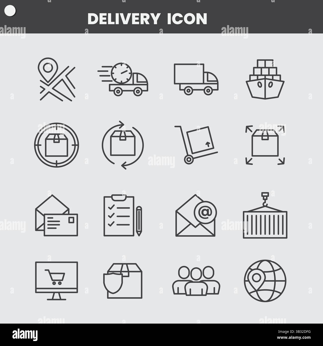 Minimalist Delivery and Logistics Icon Set with Black and White Line ...