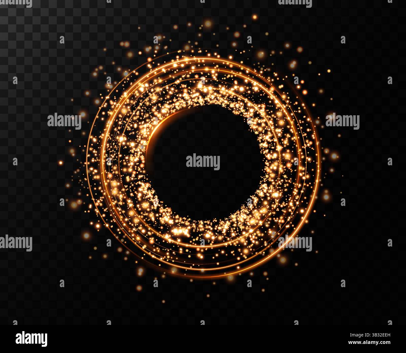 A vibrant and dazzling circle of golden sparkles coming together to ...