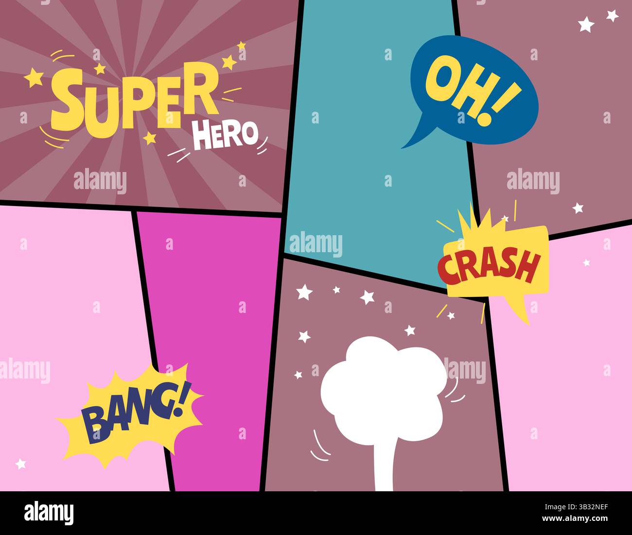 Comic page template with empty frames and emotional speech bubbles ...