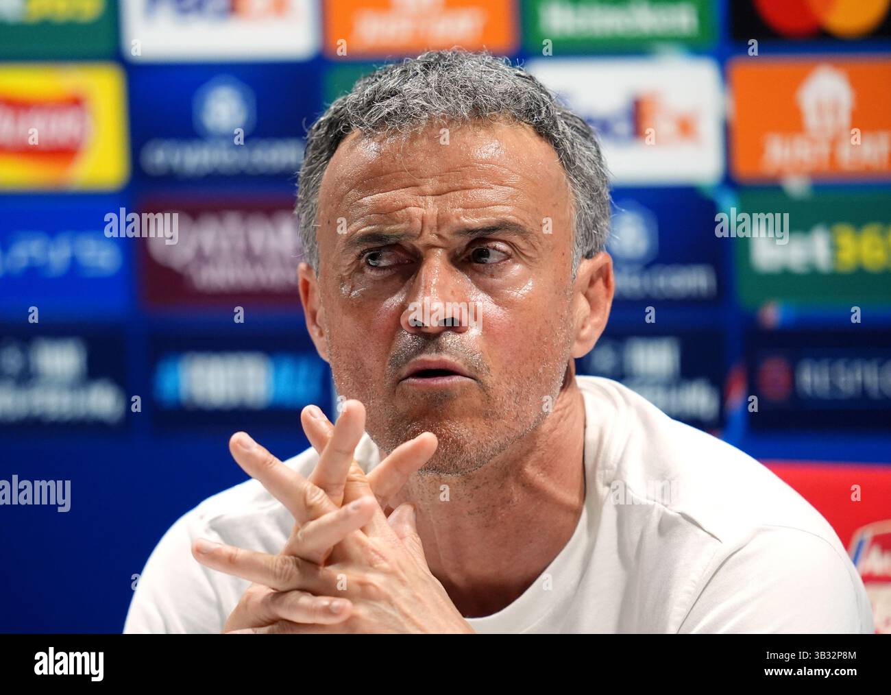 Paris Saint-Germain manager Luis Enrique during a press conference at ...