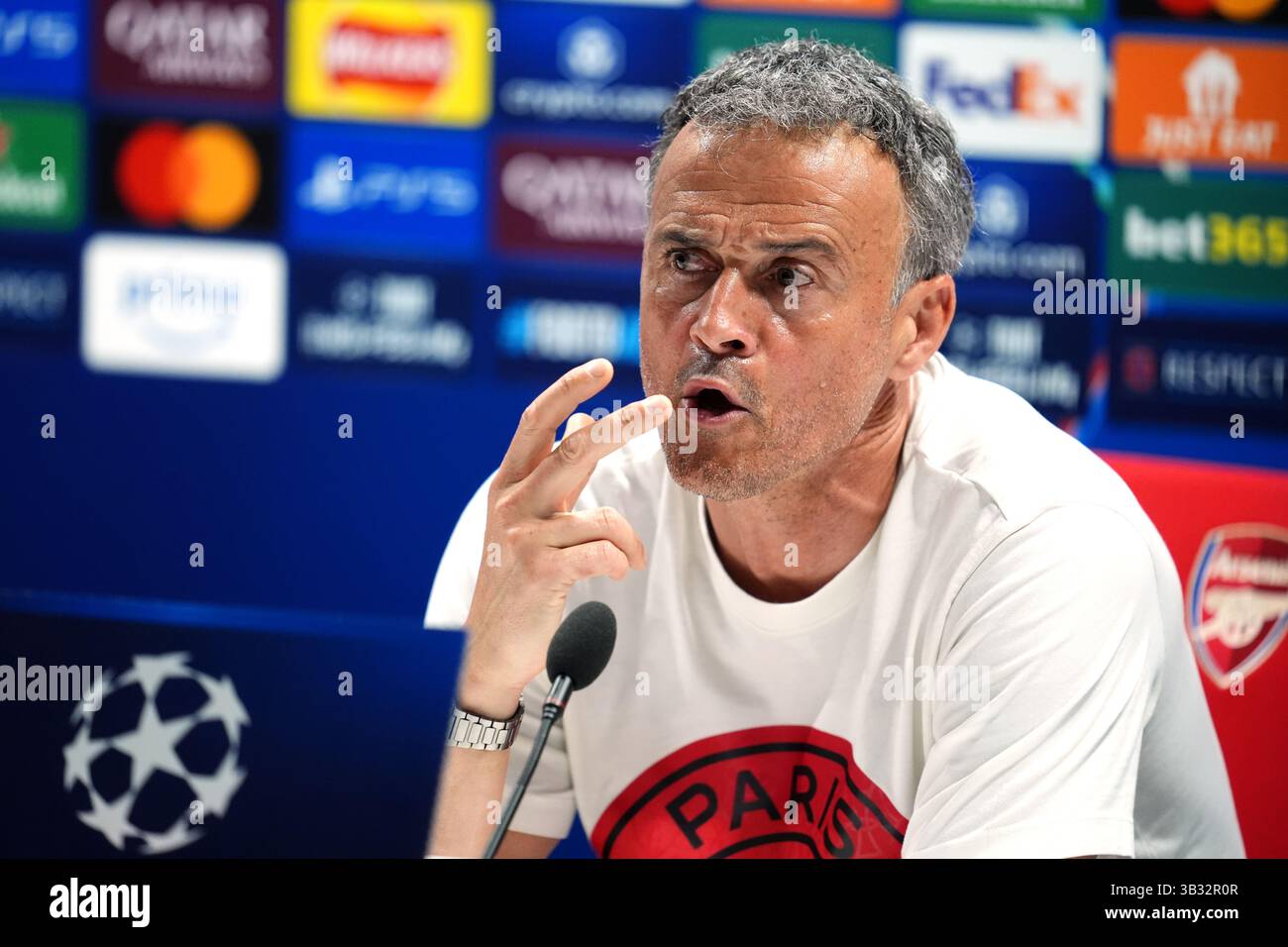 Paris Saint-Germain manager Luis Enrique during a press conference at ...